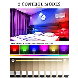 Fulighture 2 Pack Wireless Rechargeable Light Bulbs, E26 Battery Operated Light Bulb with Remote Control, Type-C Charging, RGB + Warm/Cool White, Perfect for Areas Without Hardwiring