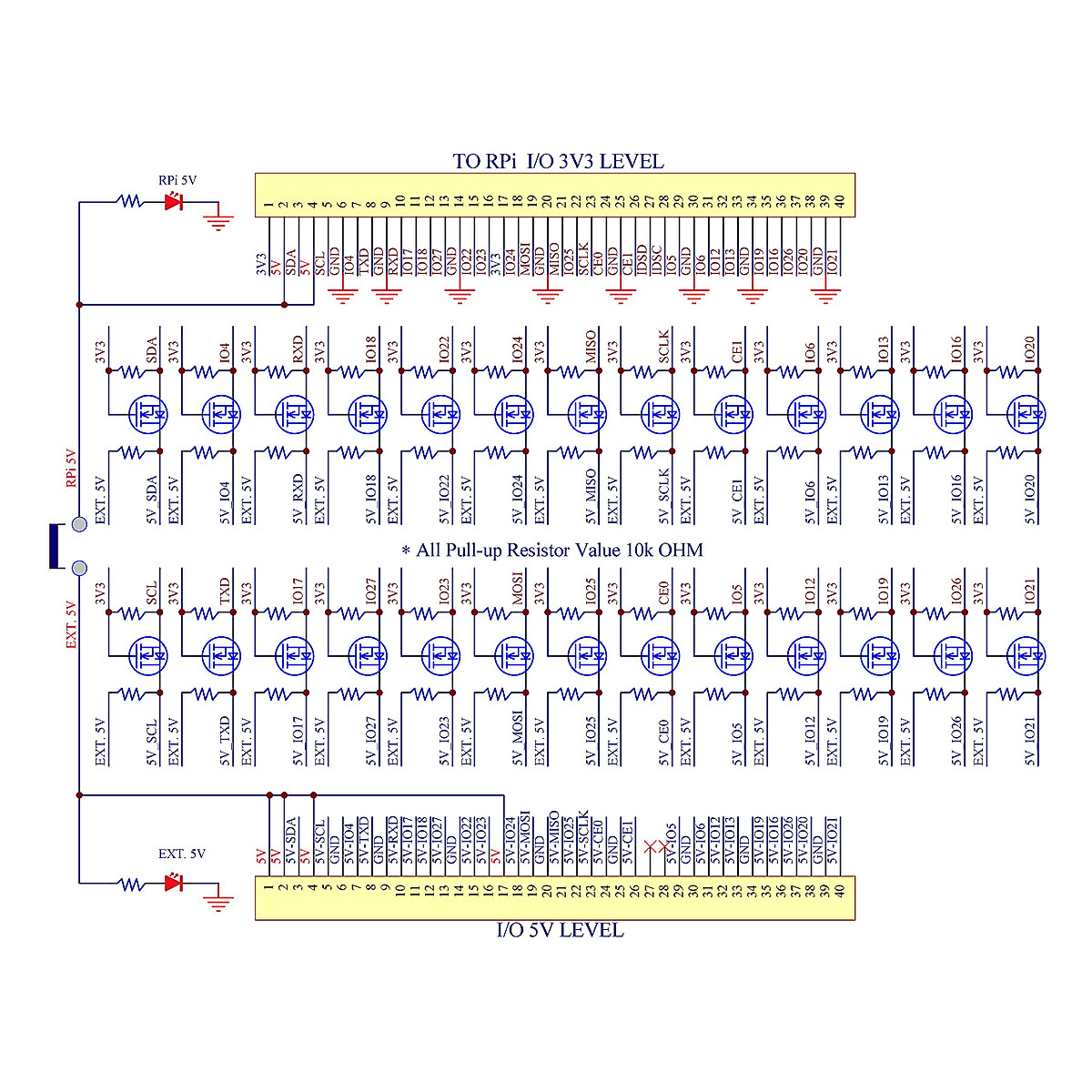 RPi 3.3V to 5V 26 I/O Bidirectional Voltage-Level Shifter Module for Raspberry Pi, Logic Level Converter