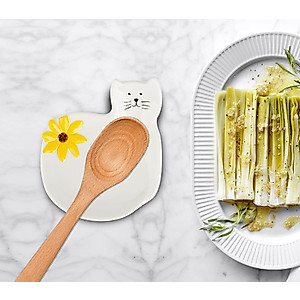 Cat Spoon Rest With Sunflower Spoon Holder For Stove Top White Ceramic Spoon Rest For Stove Top