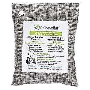 PureGuardian Guardian Technologies CB200 Bamboo Charcoal Air Purifying Bag, Eco-Friendly, Naturally Absorbs Odors, Excess Moisture and Pollutants, 200g, Gray