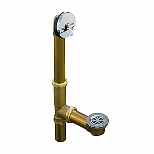 KOHLER K-11666-CP Swiftflo 1-1/2-Inch Adjustable Trip Lever Drain, 20-Gauge Brass, For 14-Inch To 16-Inch Baths, Polished Chrome