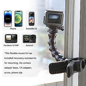 TELESIN Jaws Flex Super Clamp Mount, Gooseneck Desk Table Stroller Gym Video Light Extension Holder Attach for GoPro Max Mini Hero 11 10 9 8 7 6 5, Insta360 X2 X3 GO 2 GO3 DJI Action 3 4 Accessories