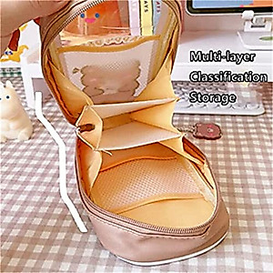 KDGENG Clear Large Pencil Case, Cute Aesthetic Pencil Case, Large Clear Pencil Case with Zipper, School Pencil Case, Pencil Case for Girls (Brown)