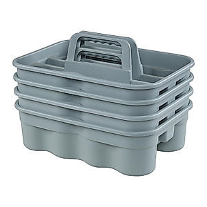 Yarebest 4-Pack Plastic Cleaning Tool Storage Caddy, 2 Compartment Caddy with Handle, Grey