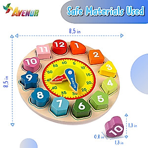 Avenor Clock Learning for Kids - Teaching Time Montessori Toys for Toddlers Learning Clock Early Learning Educational Toy Gift for 3 Year Old Toddler Baby Kids