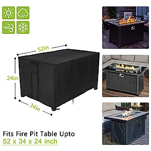 Rilime Fire Pit Cover Rectangular,Waterproof Fire Table Cover Rectangle for Outdoor Gas Propane Fire Table - 52 x 34 x 24, Black
