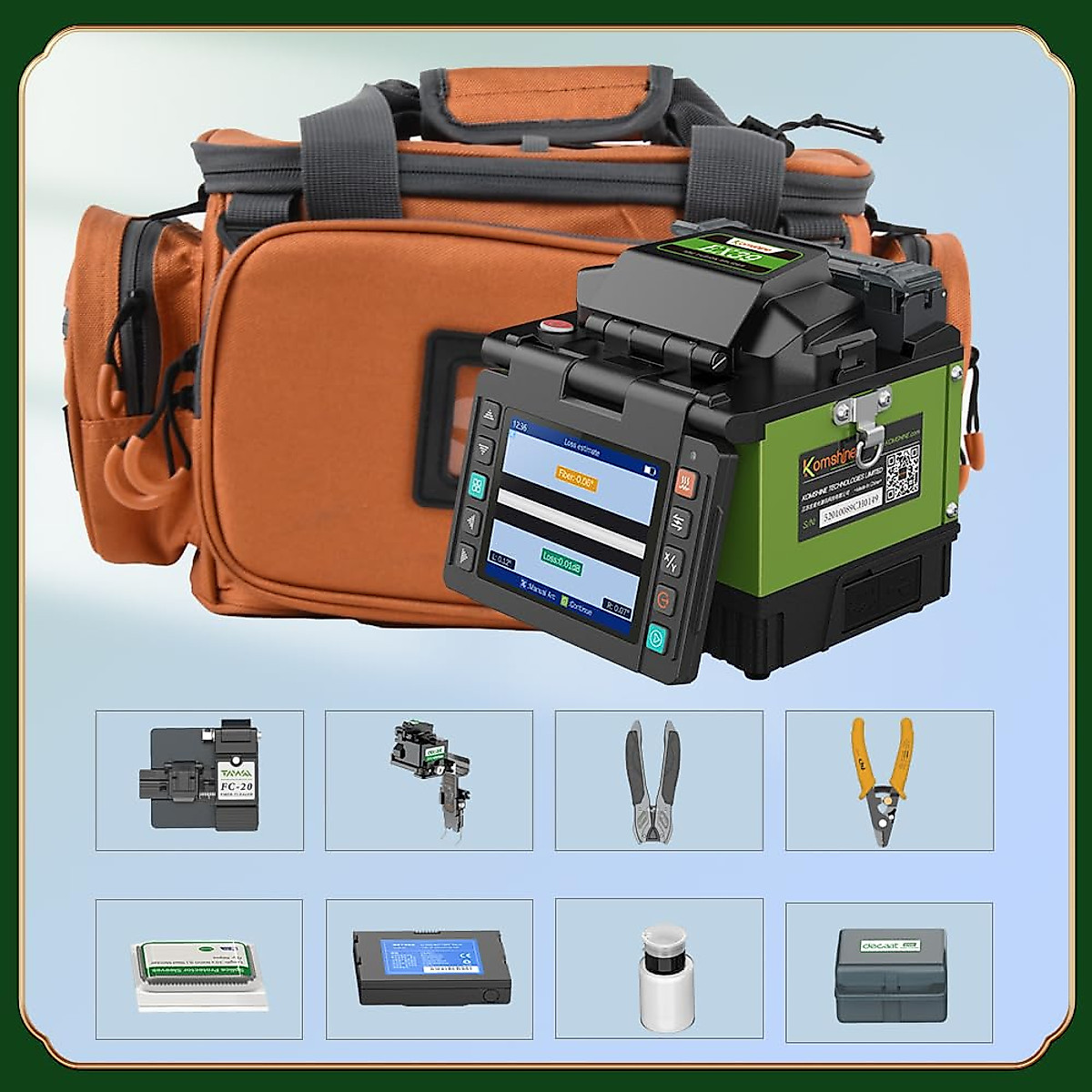 Komshine Optical Fusion Splicer EX39 FTTH Mini Fiber Fusion Splicer Machine Kit 8s Fast Splicing Fast-Heating 18s with Fiber Cleaver FC-30 Welding Machine Empalmador De Fibra óptica