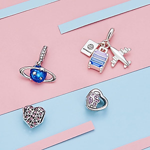 BABAMIA 4pcs Charms Set for Bracelets and Necklaces Love Heart Bracelet Charms | Planet Airplane Pendant Charms Dainty Bead Charms for Women Birthday Valentine's Day Jewelry Gift