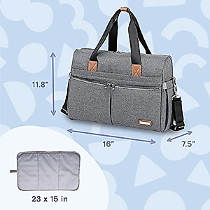 Diaper Bag Tote, RUVALINO Hospital Bags for Labor and Delivery, Multifunction Large Travel Weekender Overnight Bag for Mom and Dad, Convertible Baby Bag for Boy and Girls Gray