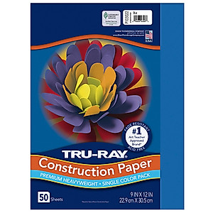 Tru-Ray® Heavyweight Construction Paper, Blue, 9" x 12", 50 Sheets