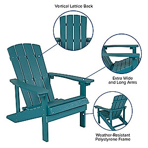 Flash Furniture Charlestown Commercial Grade Indoor/Outdoor Adirondack Chair, Weather Resistant Durable Poly Resin Deck and Patio Seating, Sea Foam