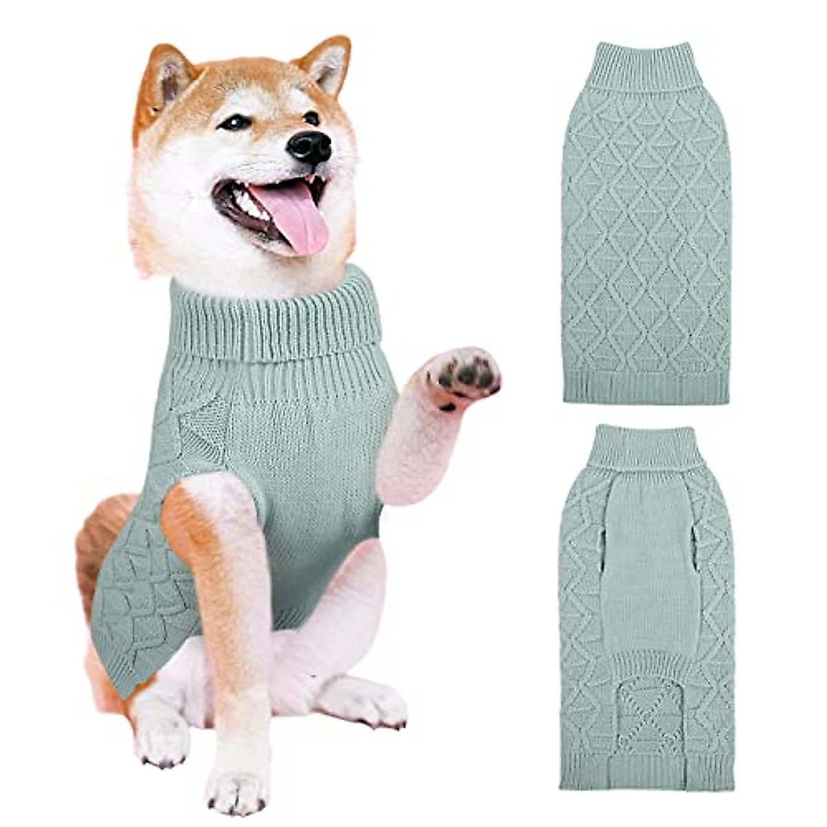 ASENKU Dog Turtleneck Sweaters, Winter Dog Sweaters Clothing, Classic Wired Knit Clothing for Cold Weather, Ideal Gift for Pets(Blue, S)