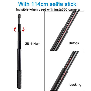Third Person Perspective Handlebar Mount +114CM Invisible Selfie Stick for Bike Motorcycle Ride Tracking Shooting for Insta360 ONE X3,X2,X,RS,R 360 Camera