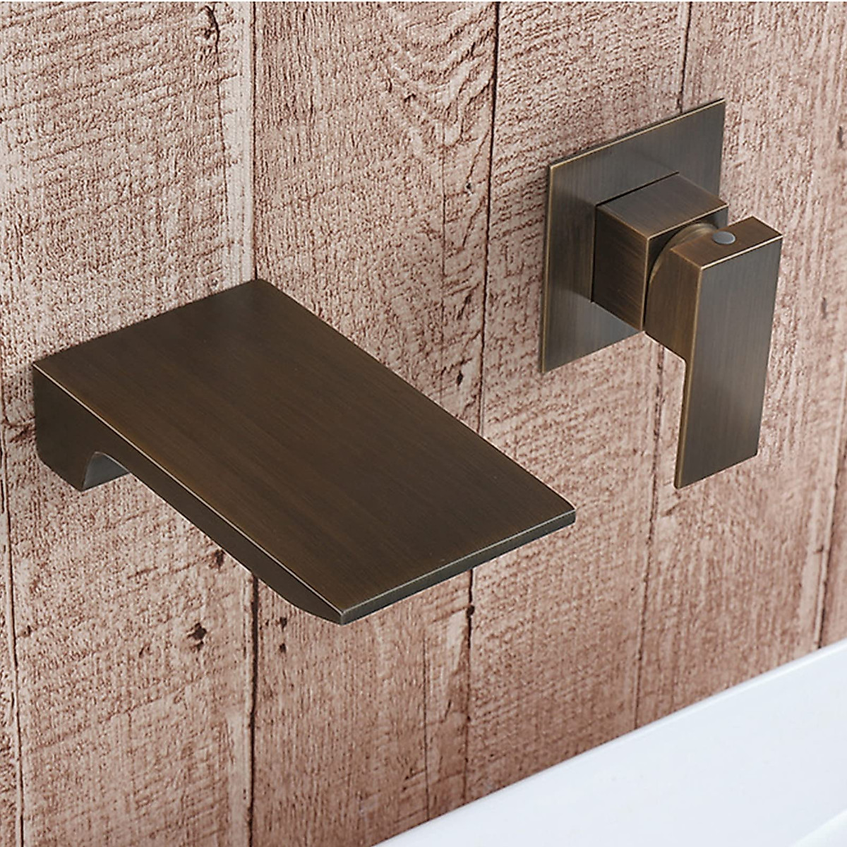 MaGiLL Bathroom Sink Faucet, Brass Wall Mounted Tub Filler Wall Mount Bathtub Faucets High Flow Roman Tub Faucet with 2 Handles (Black) (Antique Color)