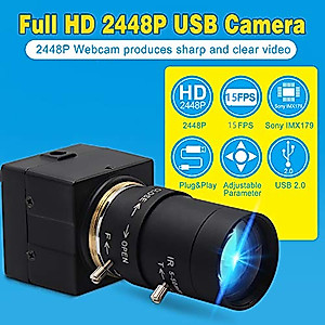 ALPCAM USB Camera 8MP 5-50mm Manual Variable Focus Lens Camera,HD 2448P Zoom Camera USB PC Desktop/Laptop Computer Camera Compatible with Mac/Windows/Linux/Android USB8MP02G-SFV(5-50)