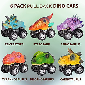 TOYLI 6 Pack Pull Back Dino Cars - Dinosaur Car Toys for Kids, Dinosaur Car, Pull Back Dinosaur Cars 6 Pack