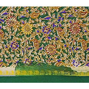 Peegli Vintage Green Textile Fabric Floral Printed DIY Craft Fabric Polyester Recycled Sari