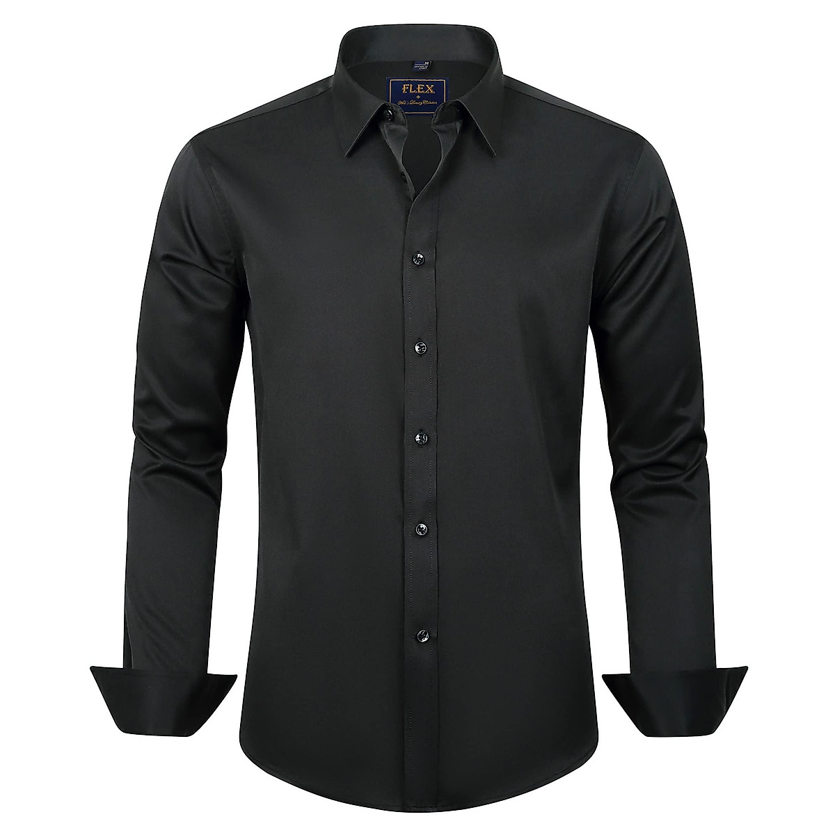 J.VER Men's Dress Shirts Solid Long Sleeve Stretch Wrinkle-Free Shirt Regular Fit Casual Button Down Shirts Black Large