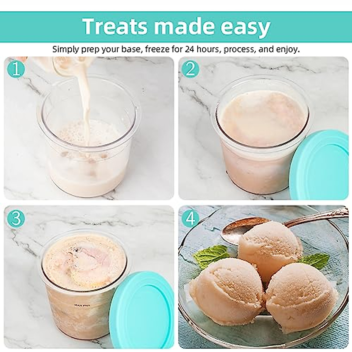 HOTUT Ninja Creami Containers,4 Pack Replacement Pints and Lids+4 Scoops Dishwasher Safe Compatible with NC301,NC300,NC299AMZ,CN305A and CN301CO Series Ninja Ice Cream Makers (Not Fit for NC501)