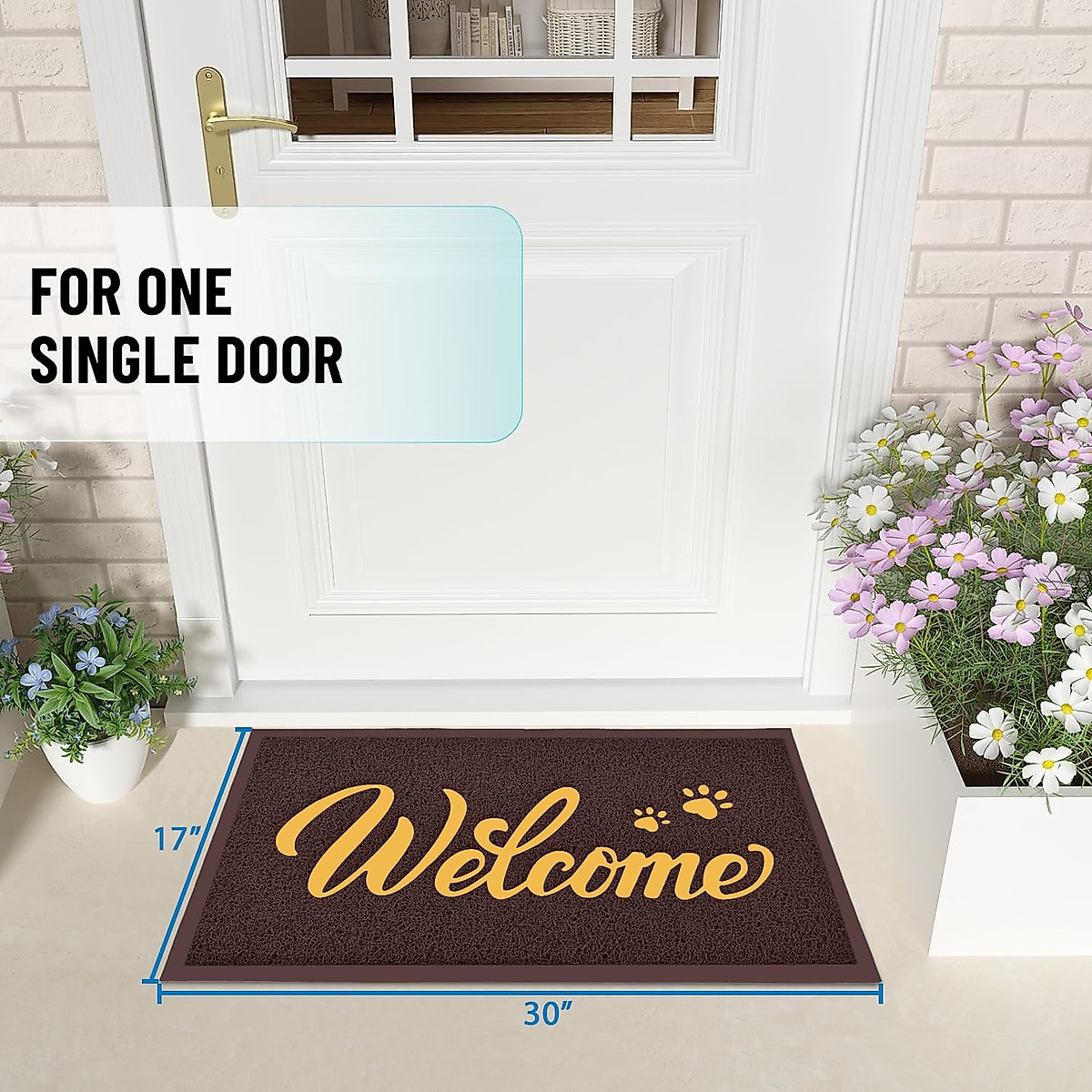 T.HENV Welcome Mat Outdoor, 30x17.5 Waterproof All-Season Front Door Mat Outside Entrance, All-Weather Quick Drying, Low Profile Doormat Indoor, Patio Porch Entryway Mat, Brown-Gold