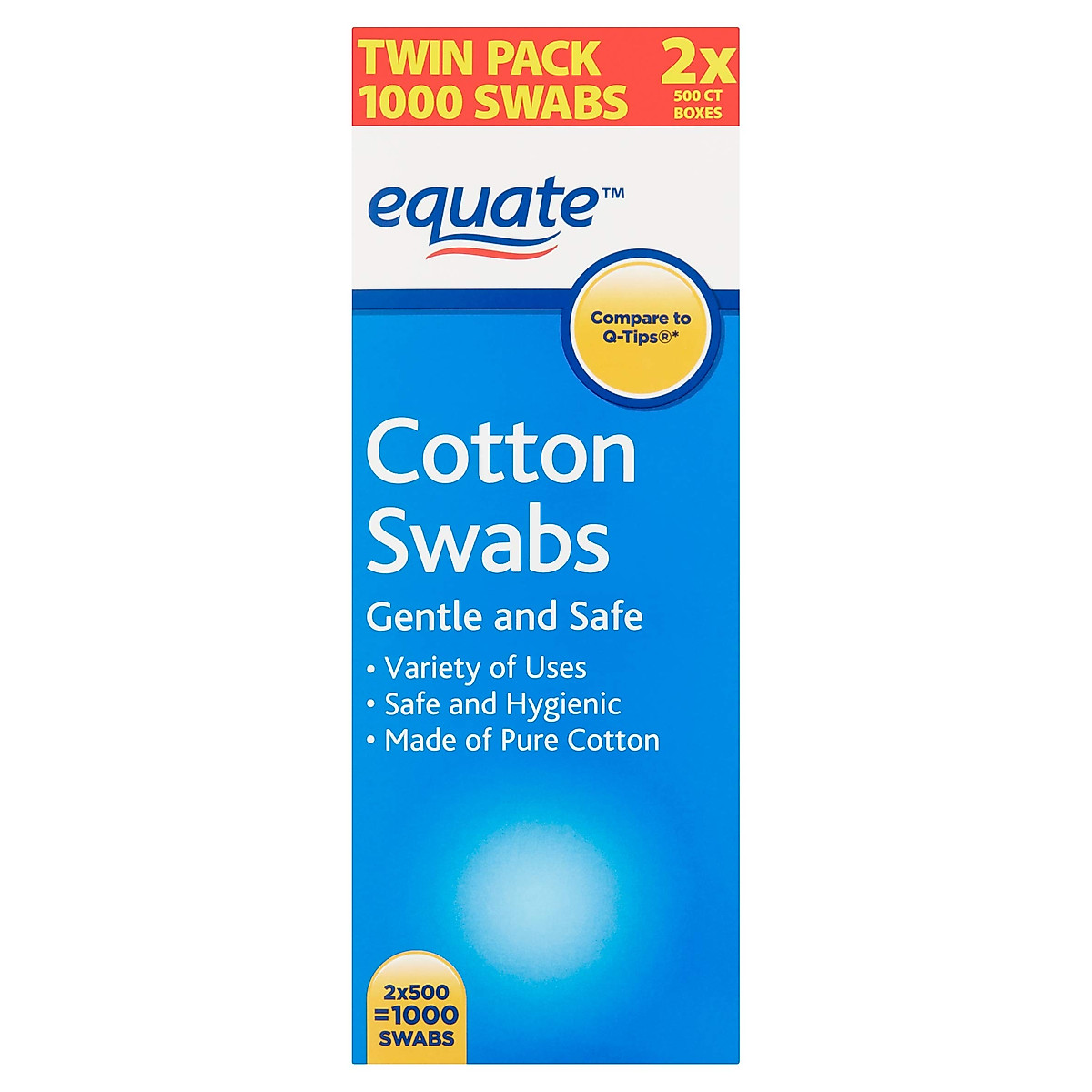 Equate Cotton Swabs Twin Pack, 1000 Count (2x 500 Count) - 1 Pack (for Ears, Beauty, Makeup, Babies, Dogs, Pets, Auto Detailing, Cleaning, and More)