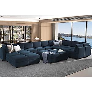 Belffin Modular Large Sectional Sofa with Storage Seat Oversized U Shaped Couch with Reversible Chaise Modular Sofa Set with Ottoman Velvet Blue