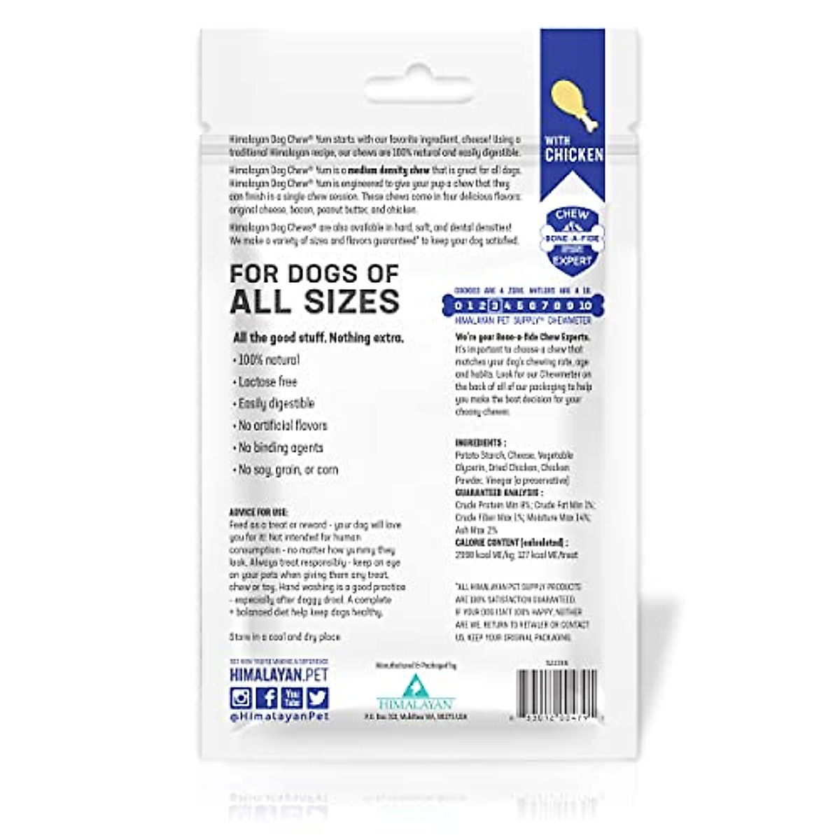 Himalayan Dog Chew Original Yak Cheese Dog Chews, 100% Natural, Long Lasting, Gluten Free, Healthy & Safe Dog Treats, Lactose & Grain Free, Protein Rich, Chicken Flavor, 4.5 oz Resealable Pouch