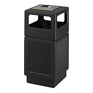 Safco Products Canmeleon Outdoor/Indoor Recessed Panel Trash Can with Ash Urn 9477BL, Asthetic Styling, Black, Decorative Fluted Panels, Stainless Steel Ashtray, 38 Gallon Capacity