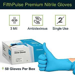 Blue Gloves Disposable Latex Free Medium, 50 Count - Medical and Dental Grade Surgical Gloves - Powder Free Nitrile Gloves Medium - 3 Mil Thickness