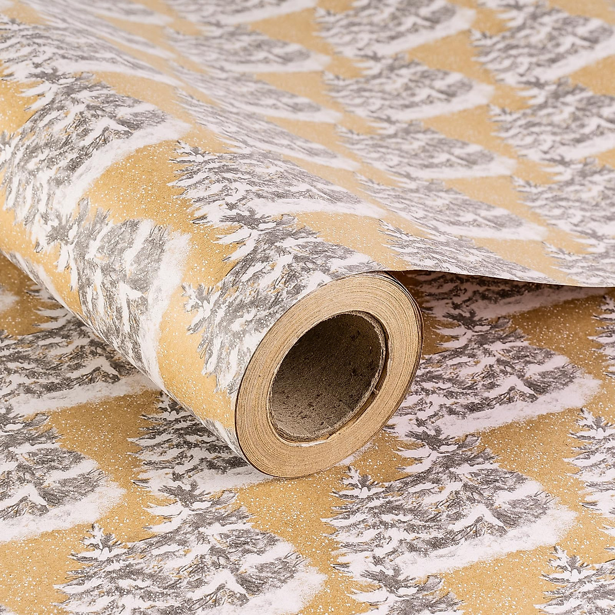 RUSPEPA Christmas Wrapping Paper, Jumbo Roll Kraft Paper - White Christmas Tree Design for Holiday Gift Wrap - 24 Inches x 100 Feet