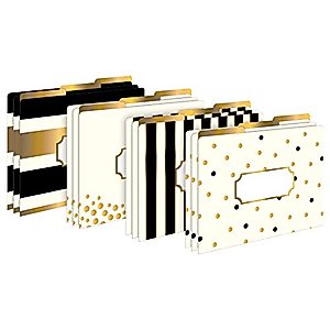 BARKER CREEK Designer File Folders Set of 12, Gold, Multi-Design Set with Gold Designs on Outside, Gold Tabs and Cream on Inside, Letter-Size File Folders, 1/3 Cut Tabs, Pack of 12 (1337)