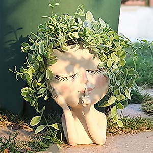 TIMCHASER Face Planter Pots Head Planter, Cactus Succulent Planter, Unique Closed Eyes Face Flower Pot Head Planter for Indoor and Outdoor Plants with Drainage Hole, Flower Pots(Light)