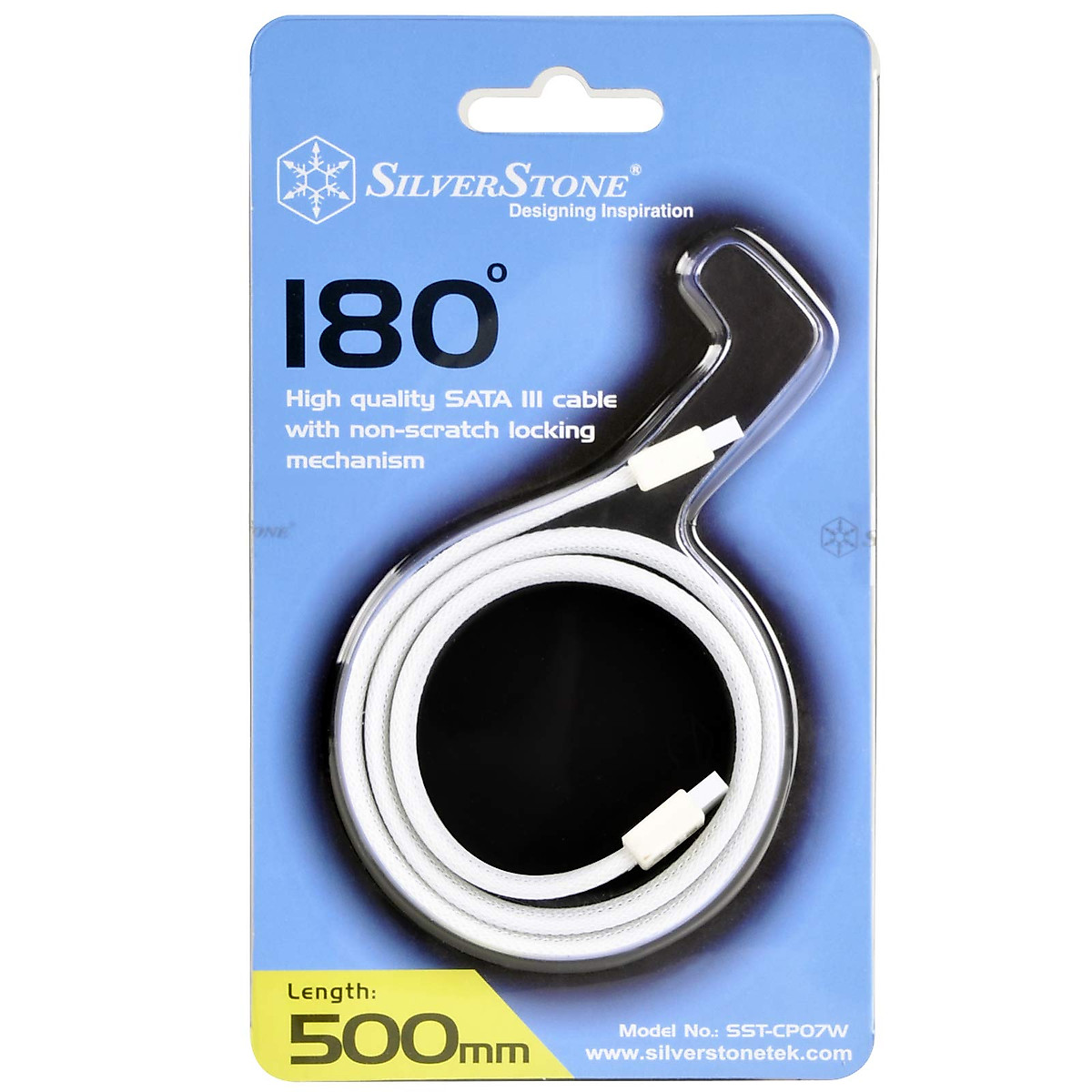 Silverstone SATA III SSD/HDD Cable with Locking Mechanism in White CP07W-USA