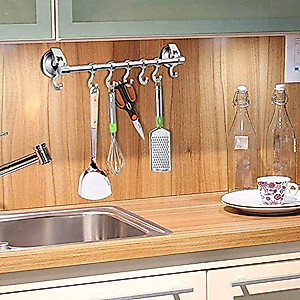iRomic Suction Cup Hook Hanger Holder Rack Rail Towel Bar Organizer（2PCS) for Bathroom Shower Wreath, Loofah,Robe,Towel,Coat,Cloth,Kitchen Utensils,Wall Mounted on Glass Door,Window,Tile Wall