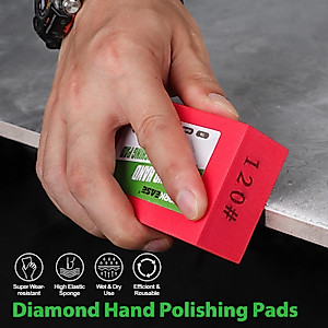 WORKEASE Diamond Hand Polishing Pads, 4PCS Diamond Sanding Block 60/120/240/400 Grit Diamond Hand Pads Foam Backing for Tile Glass Stone Marble Granite Ceramics Metal Wet&Dry