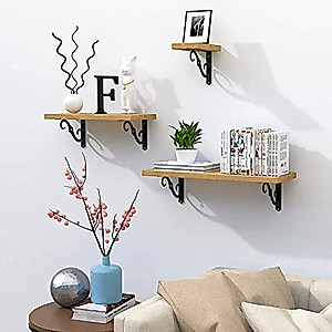 ETECHMART Decorative Shelf Brackets, 5 Inch Wall Mounted Floating Shelf Bracket for DIY Open Shelving, Pack of 2 L Shape Heavy Duty Rustic Iron Metal Corner Brace Shelf Supporter, Black