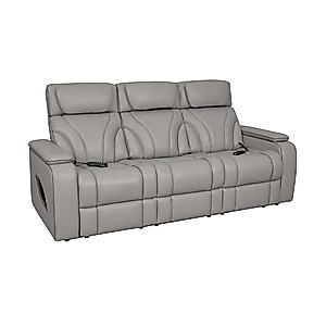 Armen Living Octavia Modern Zero Gravity Power Reclining Heated Massage Sofa, 86" Wide, Silver and Gray Top Grain Leather