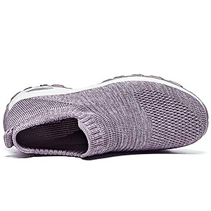 Women's Walking Shoes Sock Sneakers - Breathable Mesh Slip On Lady Girls Work Nursing Easy Shoes Platform Loafers Light Purple 10.5