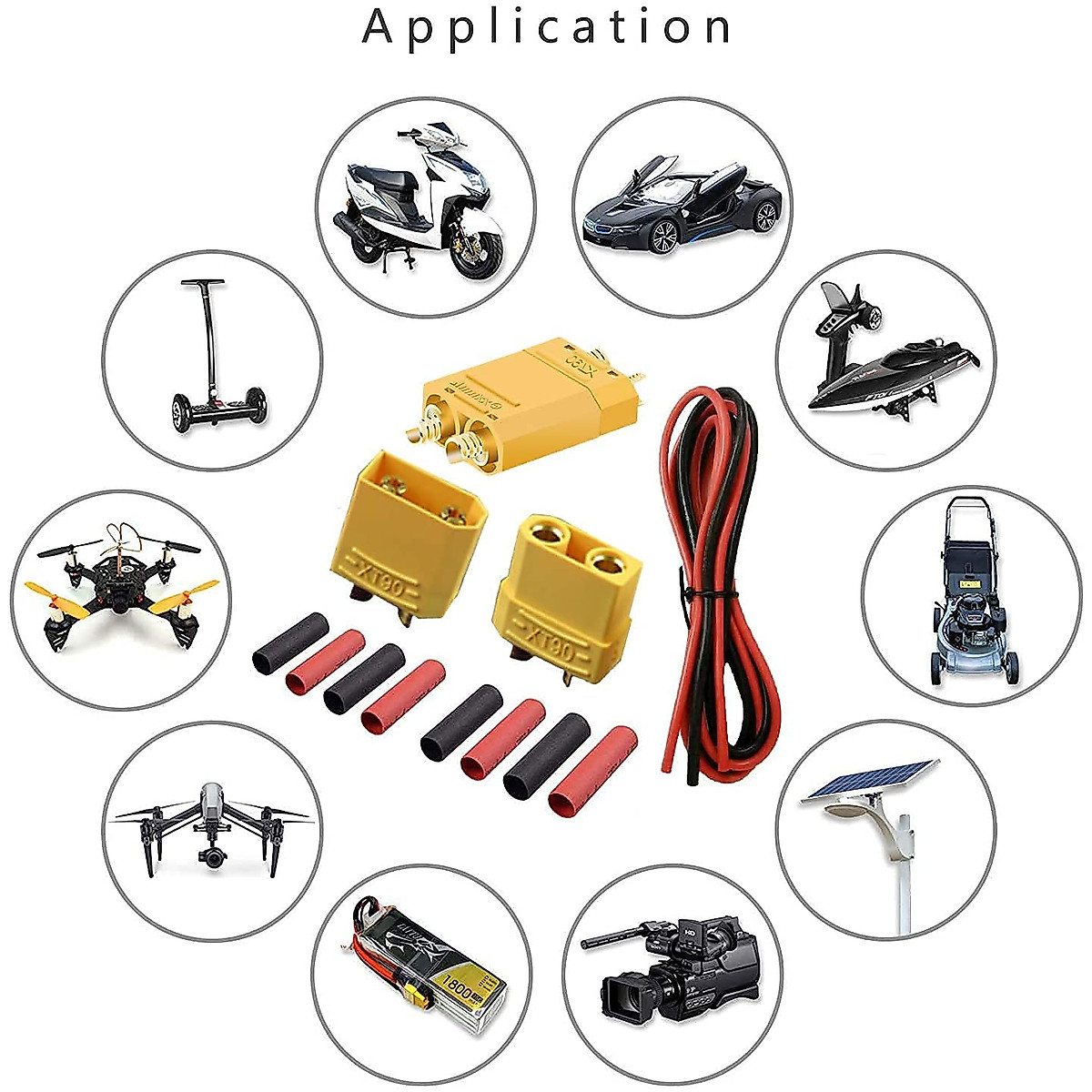 Audance XT90 XT 90 Connectors Male and Female with 2M 14 AWG Silicone Wire, Battery 5mm Heat Shrink Tube for FPV Connector RC Hobby Electric Motors & Parts (5 Pairs), Yellow