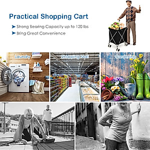 Goplus Folding Shopping Cart with Wheels, Grocery Cart with Removable Oxford Cloth Liner, Lightweight Utility Cart for Groceries Laundry Black