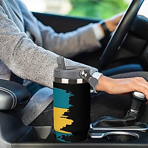 Bahamas Flag 30 OZ Insulated Tumblers with Handle And Straw Leakproof Vacuum Insulated Stainless Steel Water Bottle for Car Fishing Travel