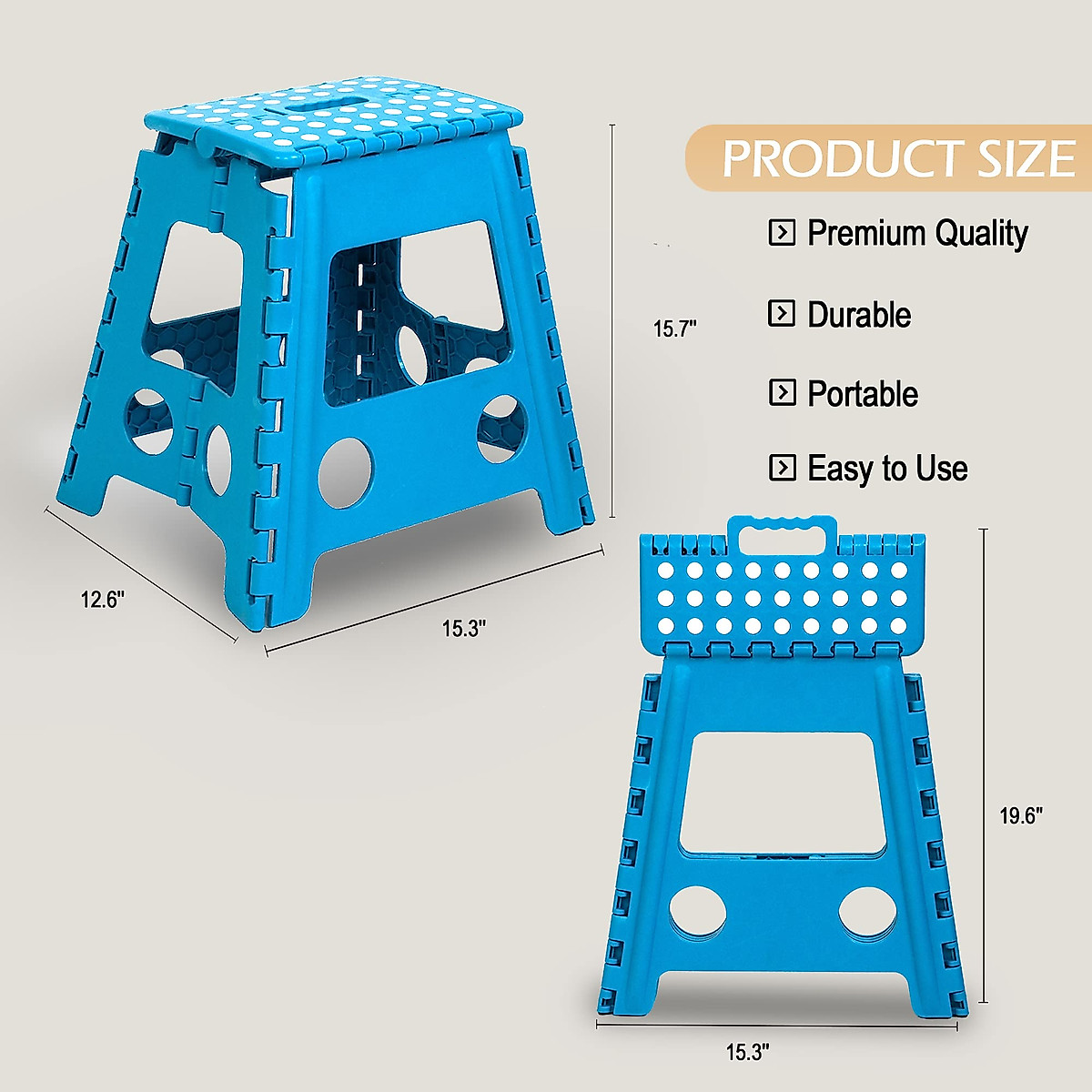 Dporticus 2Pack 16 Inch Foldable Step Stool with Handle for Kids & Adults Portable Super Strong Folding Kitchen Step Stool Non-Slip Design Garden Bathroom Stepping Stool
