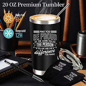 SIXVALA Employee Appreciation Gifts Set, Best Coworker Gifts for Men, 20 Oz Tumbler Thank You Gifts Basket with Scented Candle Socks Keychain Inspirational Acrylic Sign for Employee Teacher Professor