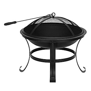 LIUXUEFE Fire Pit, 22-inch Outdoor wo-od-Burning Grill, Steel Fire Bowl with Spark Screen, Log Fire Grate, Camping Beach Poker