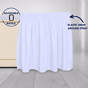 PureFit Wrap Around Ruffled Bed Skirt with Adjustable Elastic Belt - 18 Inch Drop Easy to Put On, Wrinkle Free Bedskirt Dust Ruffles, Frame Cover for Queen, King and C-King Size Beds, White