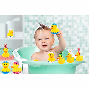 The Dreidel Company Happy Easter Rubber Duck Toy Bunny Rabbit Duckies for Kids Easter Eggs, Bath Birthday Gifts Baby Showers Summer Beach and Pool Activity, 2" (12-Pack)