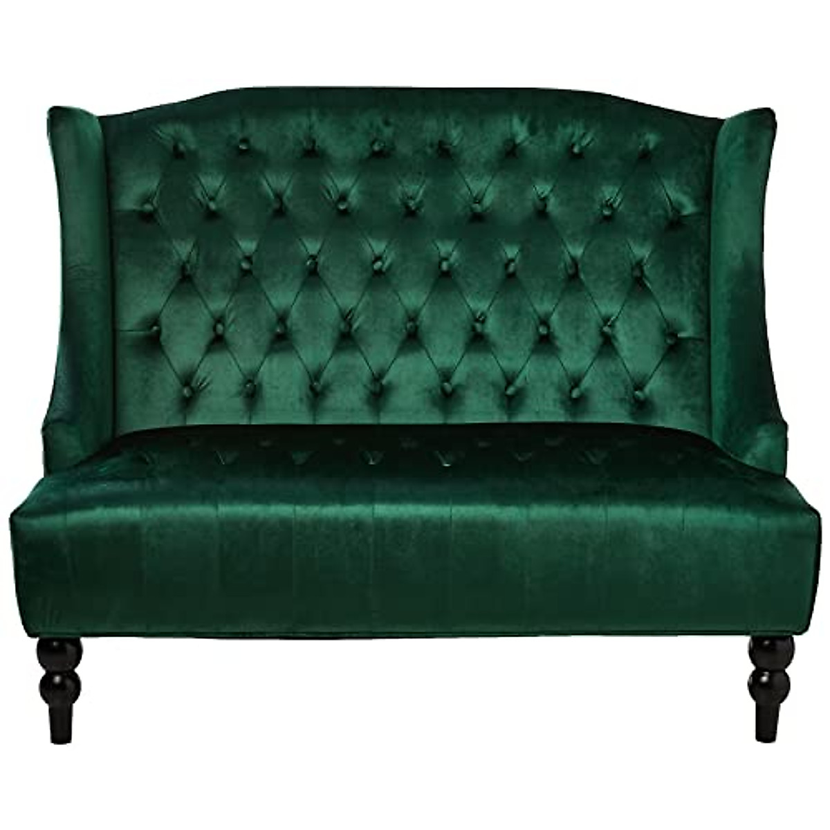 Christopher Knight Home Leora Modern Glam Tufted Velvet Wingback Loveseat, Emerald / Dark Brown