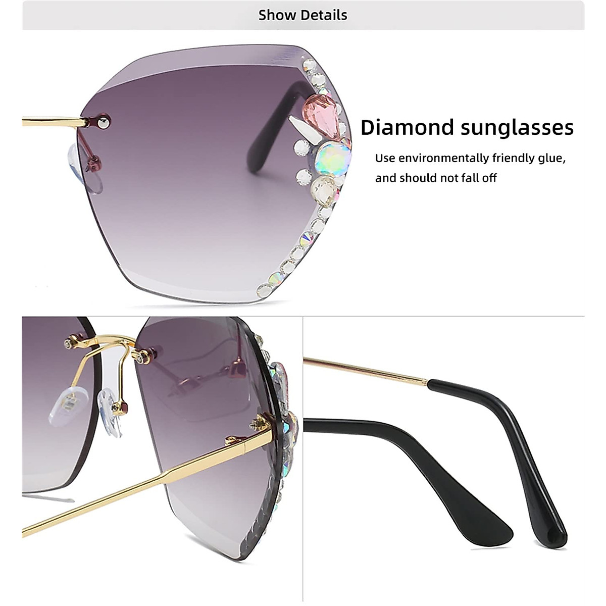 2023 New Woman Sunglasses for Beach Summer with Eyeglass Cases, Sunglasses Womens Trendy, Fashion Woman Rimless Sun Glasses for Beach Summer Outdoor, Anti Glare 100% Sunglasses to Protect Eyes