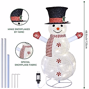 Lighted Christmas Snowman Decorations, 4FT Outdoor Collapsible White Snowman with Built-in LED Lights, Pre-Lit Pop Up Xmas Snowman, Light Up for Holiday New Year Winter Decor （lint）