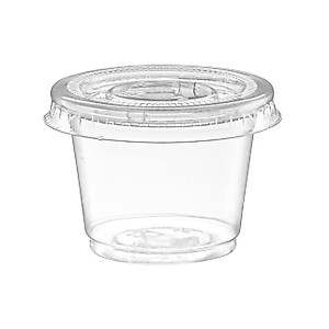 (1 oz - 200 Sets) Clear Diposable Plastic Portion Cups With Lids, Small Mini Containers For Portion Controll, Jello Shots, Meal Prep, Sauce Cups,Condiments, Medicine,Disposable